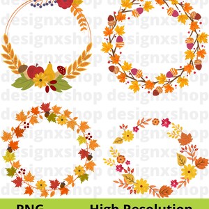 Autumn Wreath Clipart | Fall Wreath Clipart | Fall Floral Wreath ...