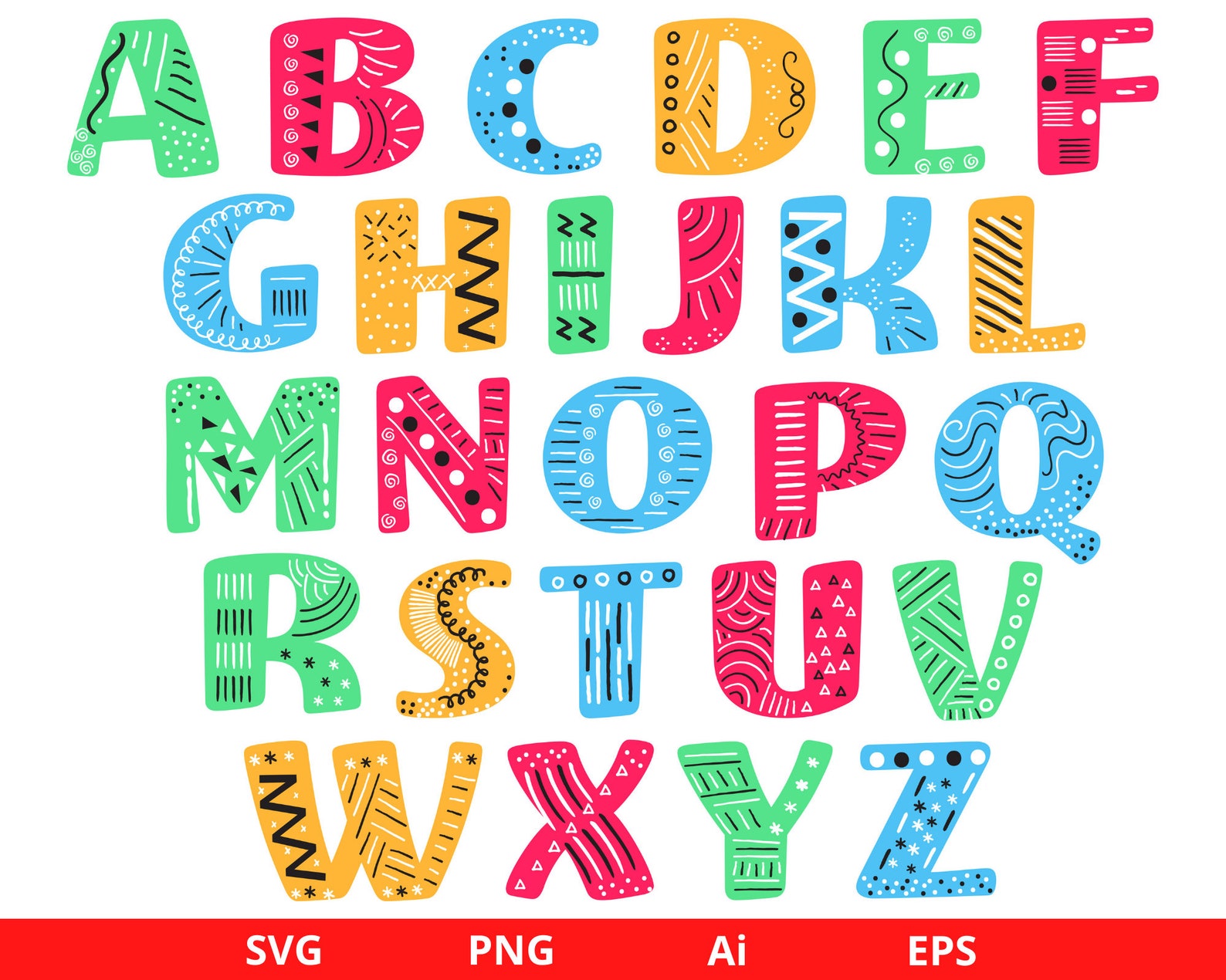 Cartoon Alphabet Clipart, Colorful Capital Letters, SVG PNG (digital ...