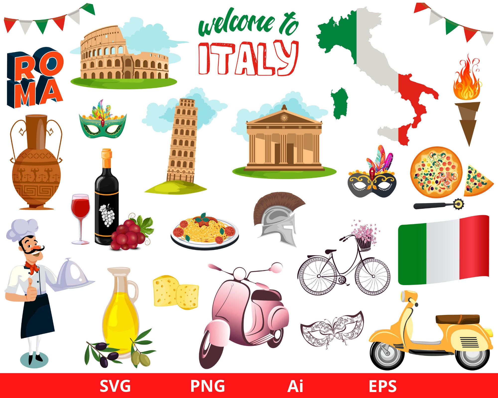 ITALY Clipart Rome Clipart Travel Clipart Italian Clipart - Etsy Australia