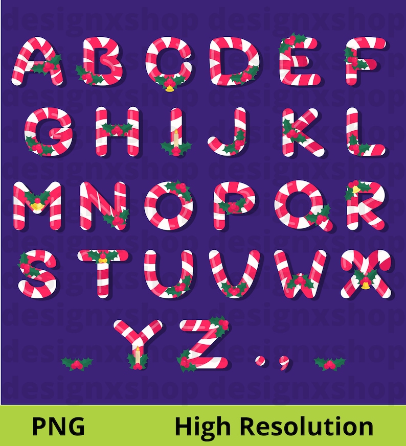 Candy Cane Alphabet Clipart Bundle: Christmas Font (digital Download ...