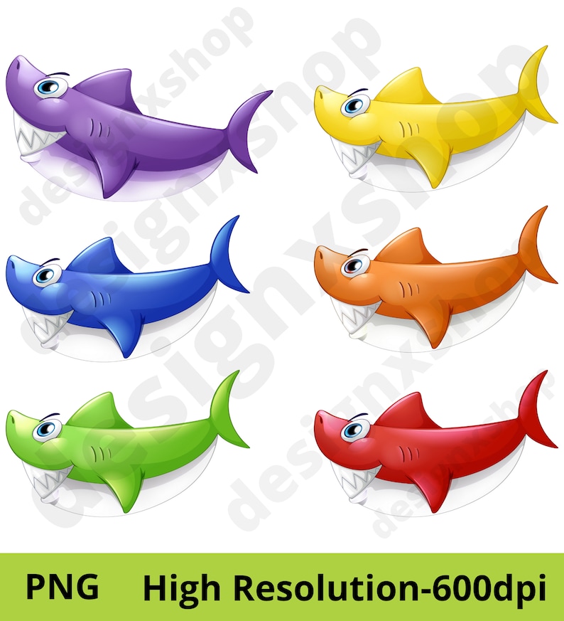 Sharks Clipart Colorful Shark Clipart Cute Colorful Smiling - Etsy