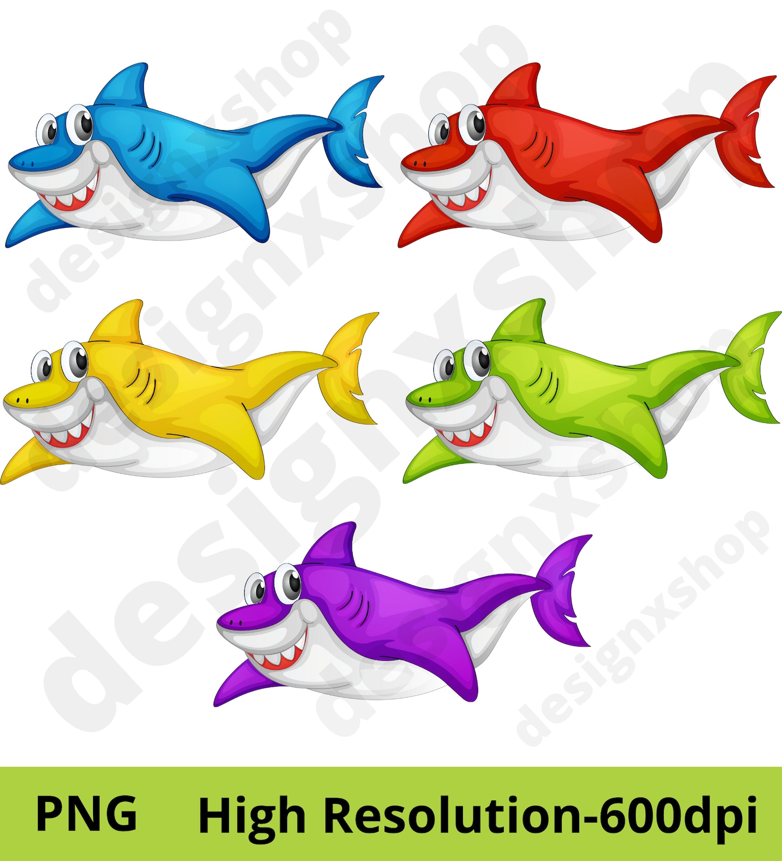 Sharks Clipart Colorful Shark Clipart Cute Colorful Smiling - Etsy
