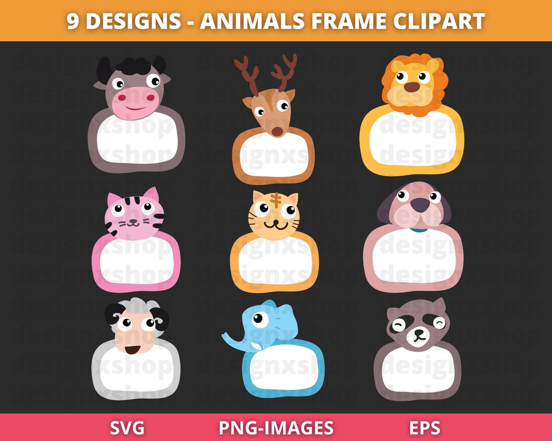 Animal Frame Clipart, Animal Clipart, Animal Faces Clipart, Animal ...