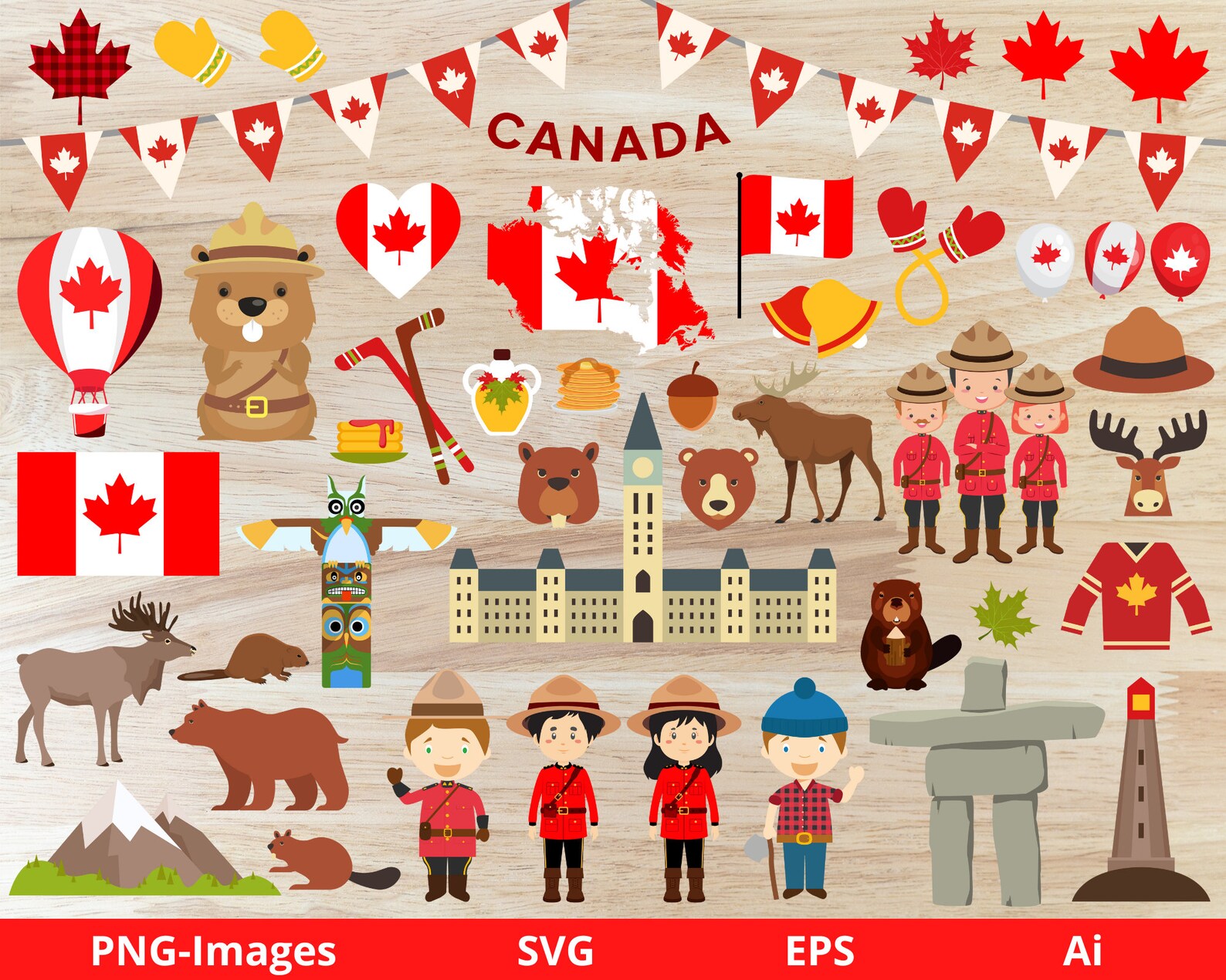 Canada Travel Clipart: Canadian Animals & Landmarks (SVG, PNG) - Etsy ...