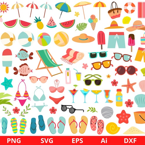 Summer Clipart Set. Cute Beach Clipart Bundle for Personal & - Etsy Israel