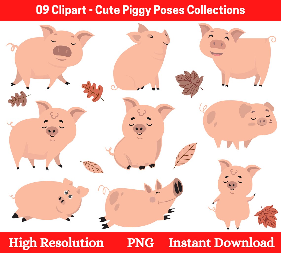 Cute Little Piggy Poses Clipart Pig Clipart Cute Piglets - Etsy