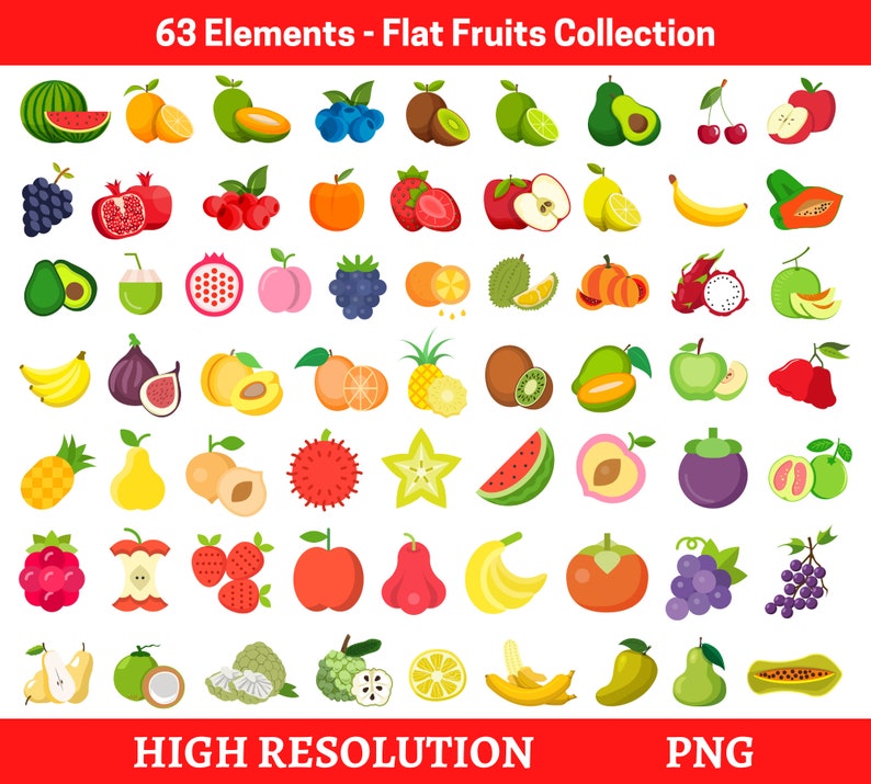 Fruits Clipart Fruit SVG Bundle Flat Summer Fruits Tropical - Etsy UK