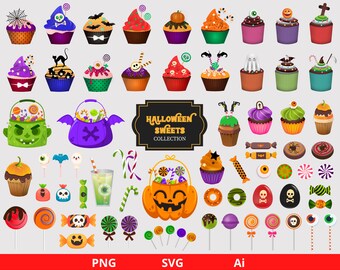 Halloween Candy Clipart Bundle | Spooky Cupcakes, Lollipops, Sweets ...