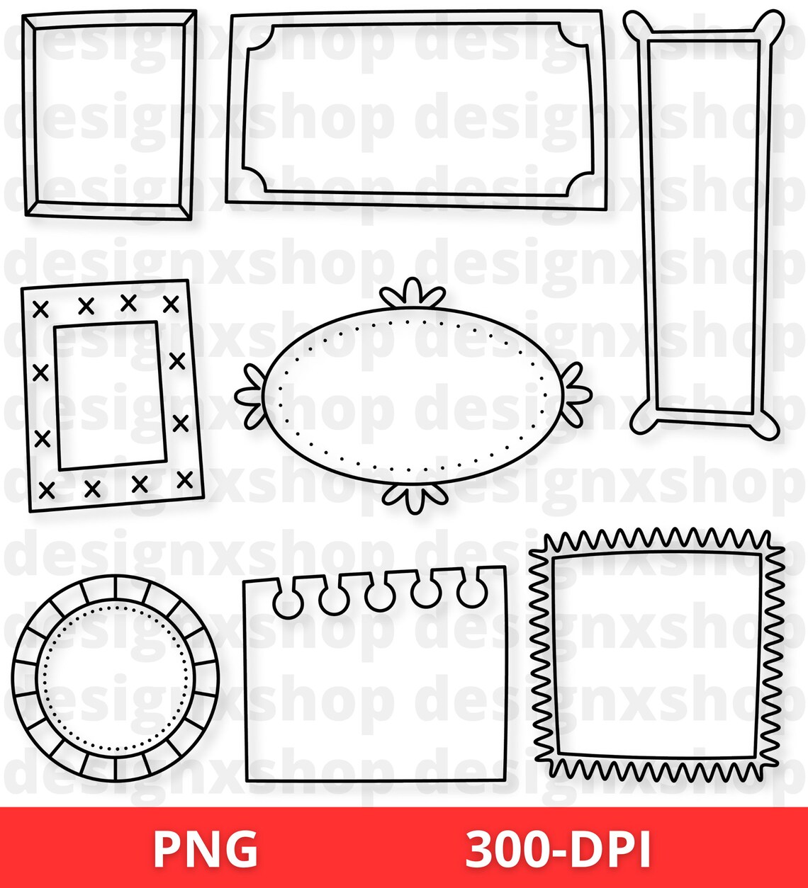Digital Frames Clipart, Doodle Frames Clipart, Hand Drawn Frames ...