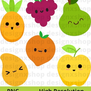 Kawaii Fruit Clipart, Fruits Clipart, Cute Cartoon Fruits Bundle, Cute ...