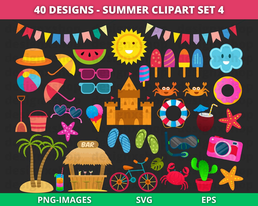 Summer Clipart Set: Tropical Beach Graphics (SVG, PNG) - Etsy