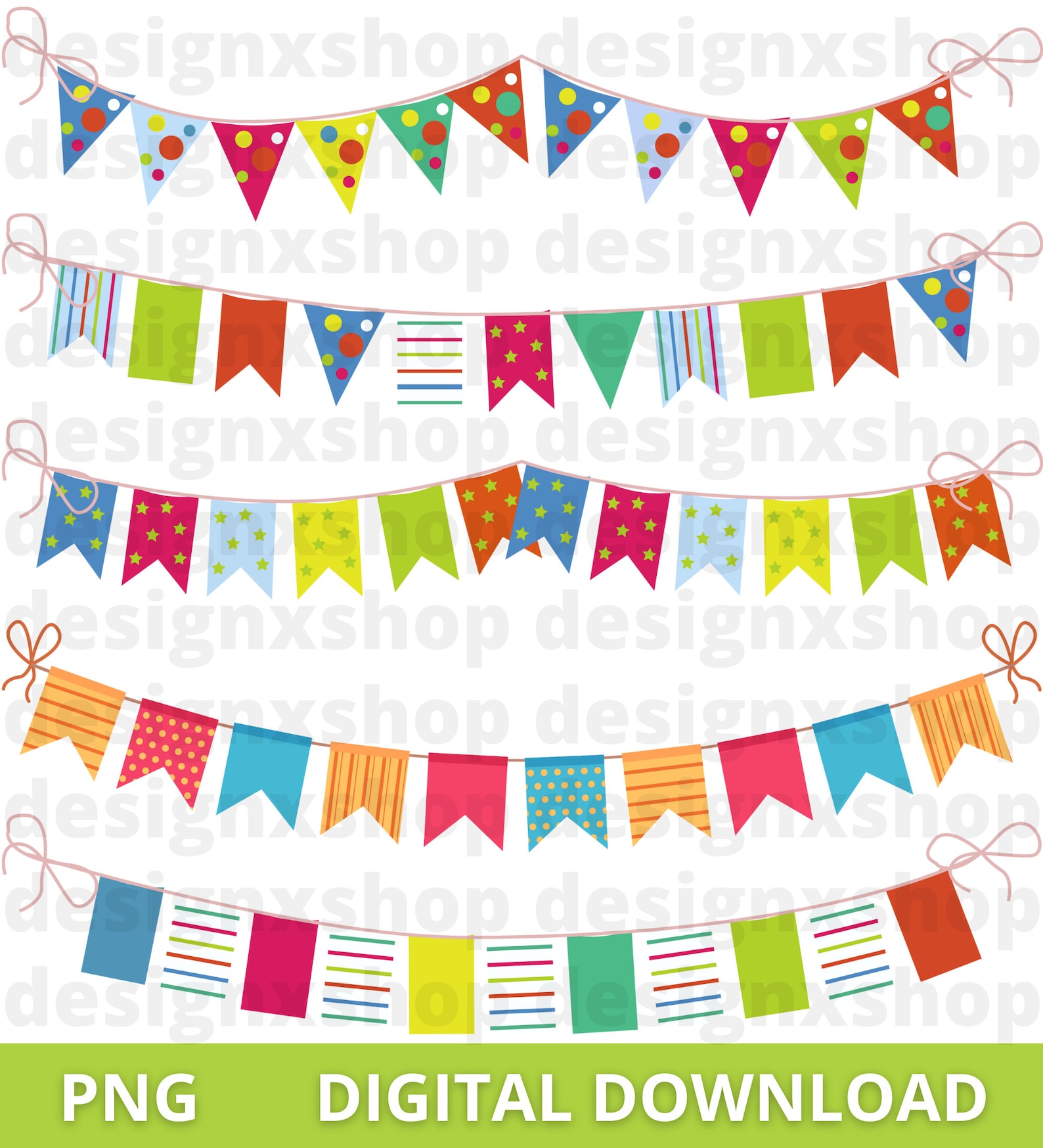 Bunting Banner Clipart, Garland Clipart, Party Flag Clipart, Bunting ...