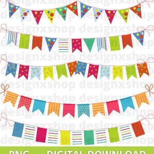 Bunting Banner Clipart, Garland Clipart, Party Flag Clipart, Bunting ...