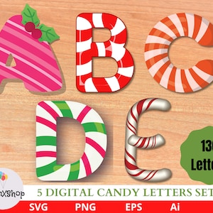 Christmas Alphabet Clipart Bundle, Sublimation & Design, Candy Cane ...