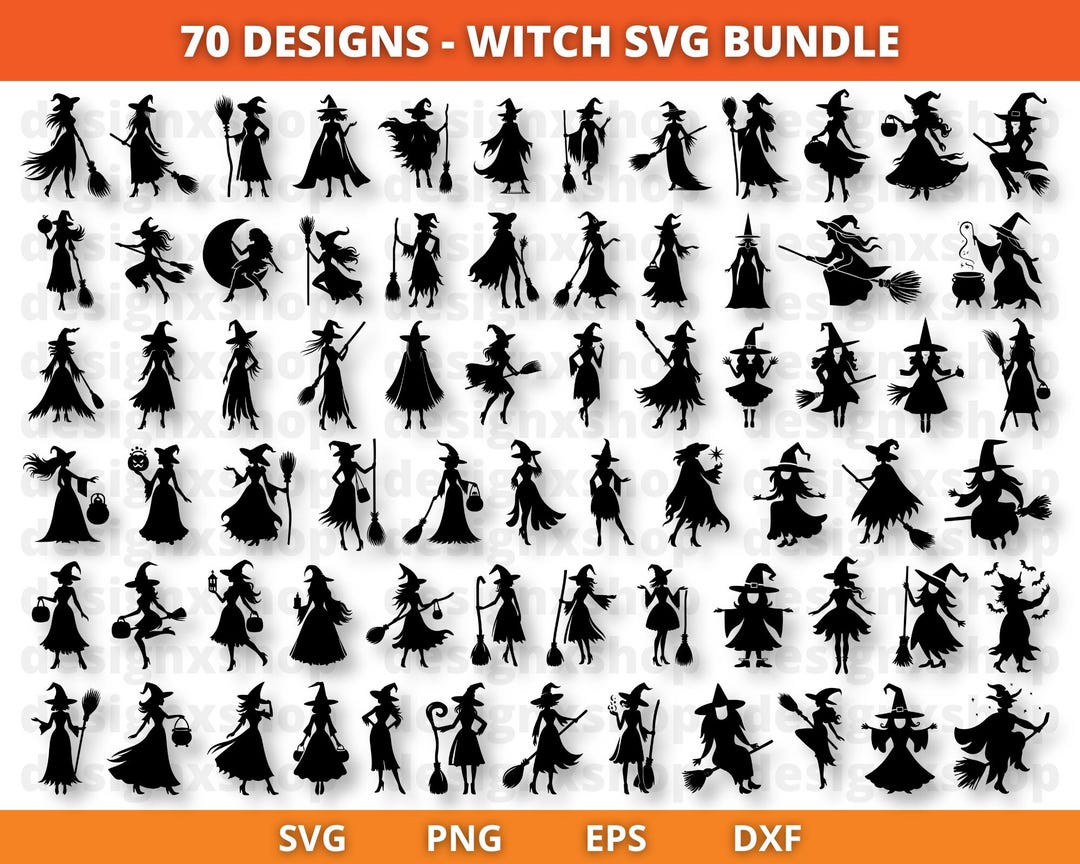Witch SVG Bundle: Halloween Clipart, Witchcraft Silhouette (70 Designs ...