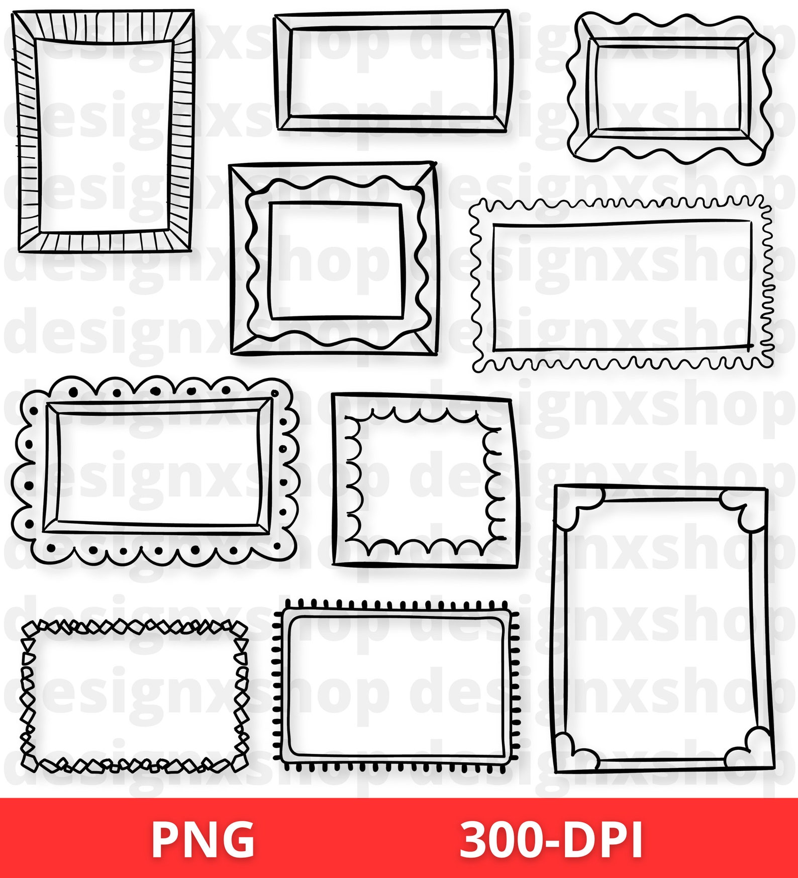 Digital Frames Clipart, Doodle Frames Clipart, Hand Drawn Frames ...