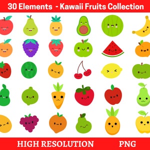 Kawaii Fruit Clipart, Fruits Clipart, Cute Cartoon Fruits Bundle, Cute ...