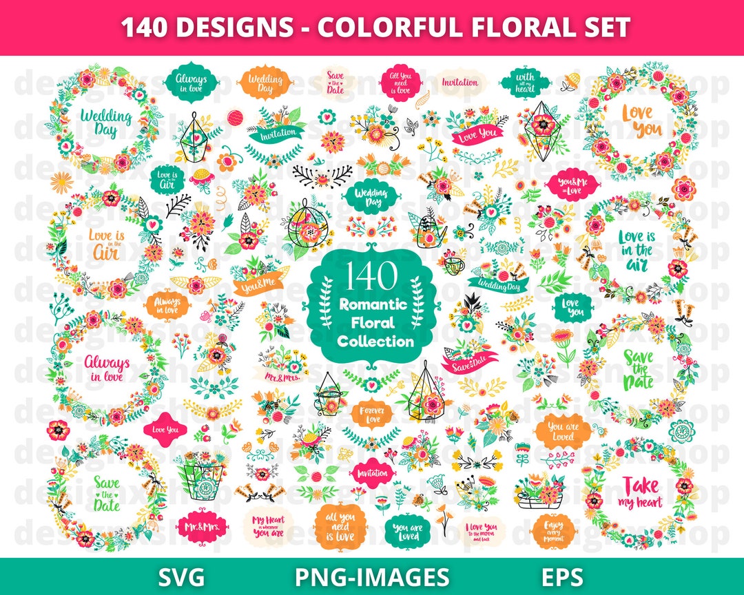 Floral Bundle, Floral Clipart, Colorful Flower SVG, Flowers Bundle ...