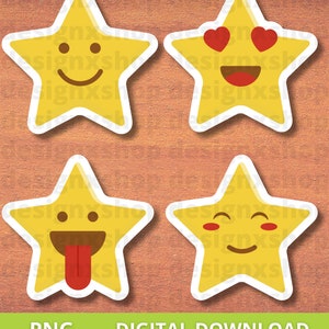 Kawaii Star Clipart, Cute Stars Clip Art, Star Stickers, Happy Funny ...