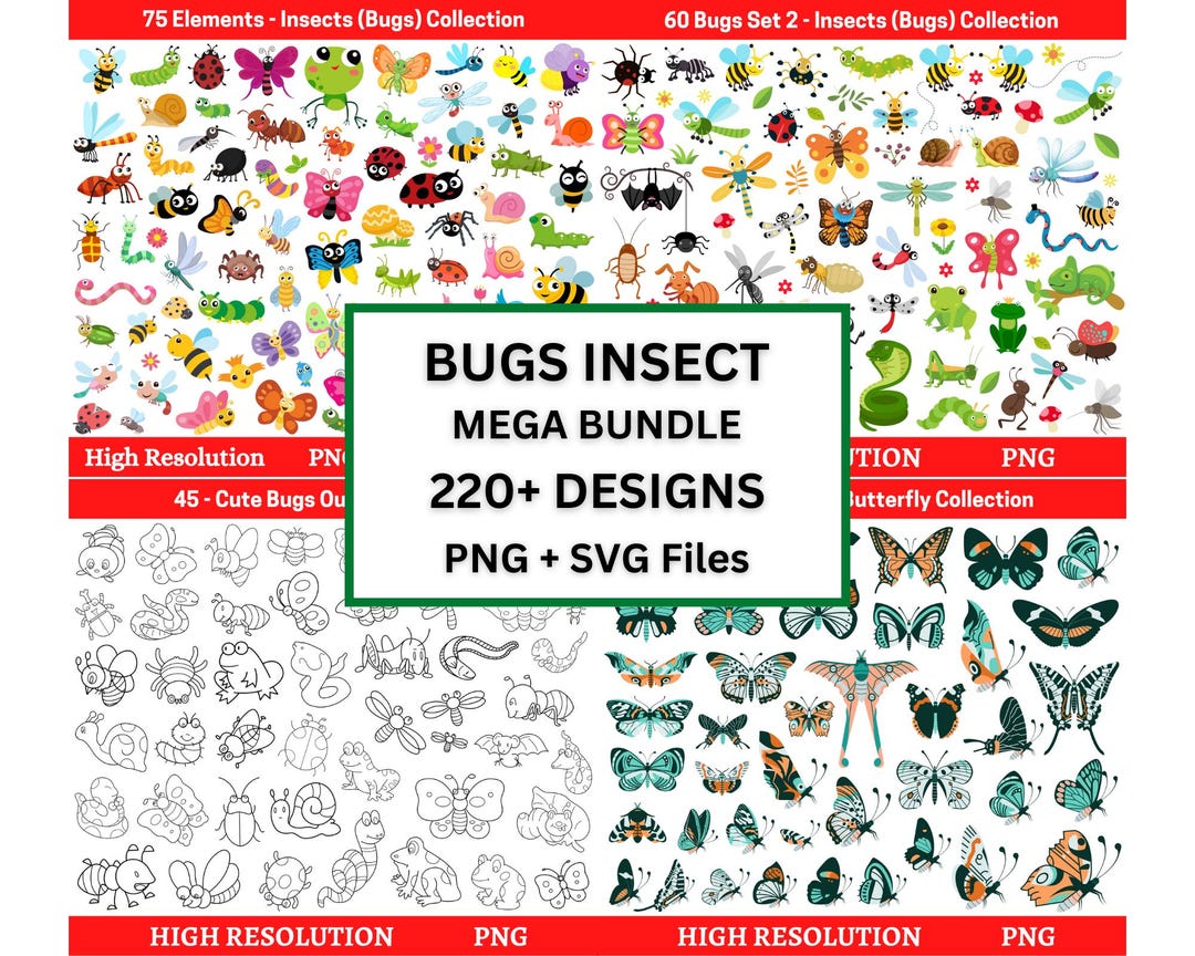 Bugs SVG Mega Bundle, Bugs Clipart, Bugs Svg Bundle, Insects Clipart ...