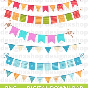Bunting Banner Clipart, Garland Clipart, Party Flag Clipart, Bunting ...