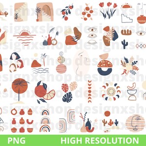 Abstract Boho Clipart, Mid-century Modern Clipart, Abstract Shapes ...