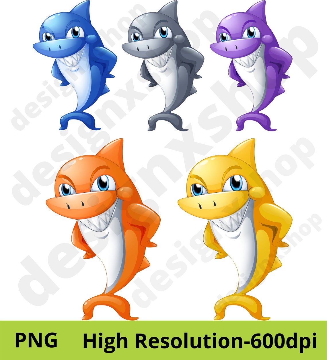 Sharks Clipart Colorful Shark Clipart Cute Colorful Smiling - Etsy