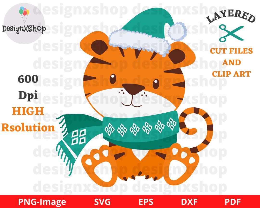Christmas Tiger SVG, Tiger Svg, Cute Tiger Svg, Animals Svg, Cute Tiger ...