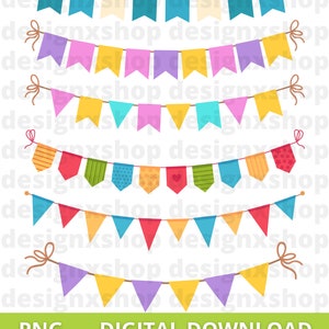 Bunting Banner Clipart, Garland Clipart, Party Flag Clipart, Bunting ...