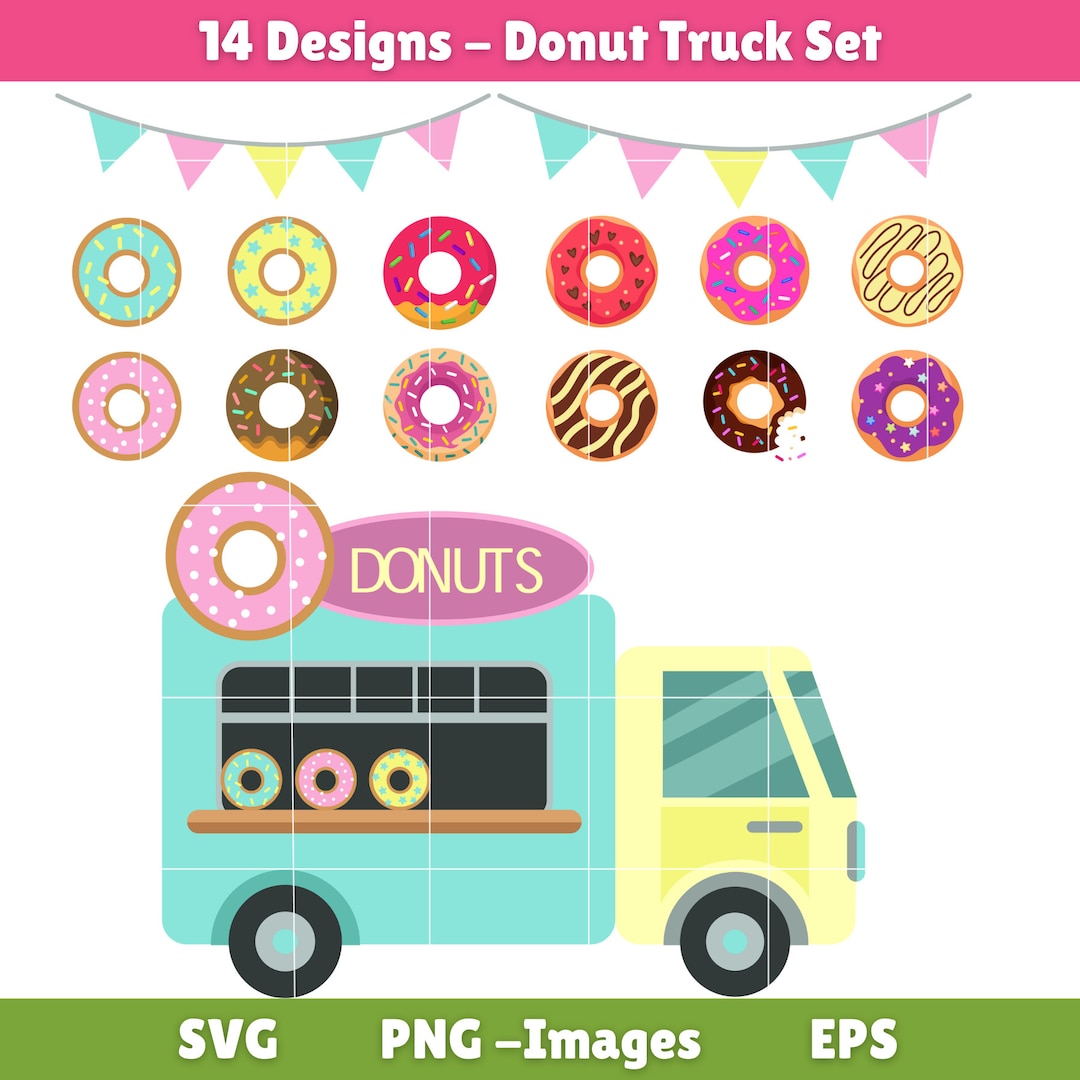 Donut Truck Clipart: Food Stickers, Scrapbooking (SVG, PNG) - Etsy