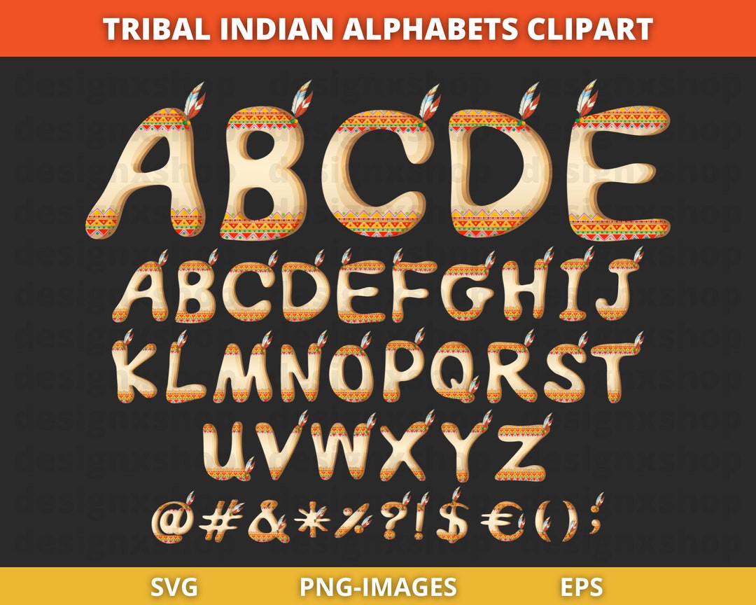 Tribal Feather Alphabet Clipart: Indian Font (PNG, SVG) - Etsy