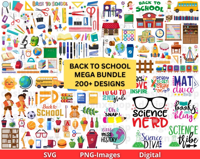 Cute School Clipart Bundle, School PNG, School Supplies Clipart ...