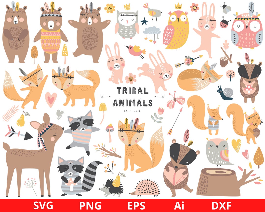 Tribal Animals Clipart Animal Clipart Cute Forest Animals - Etsy UK