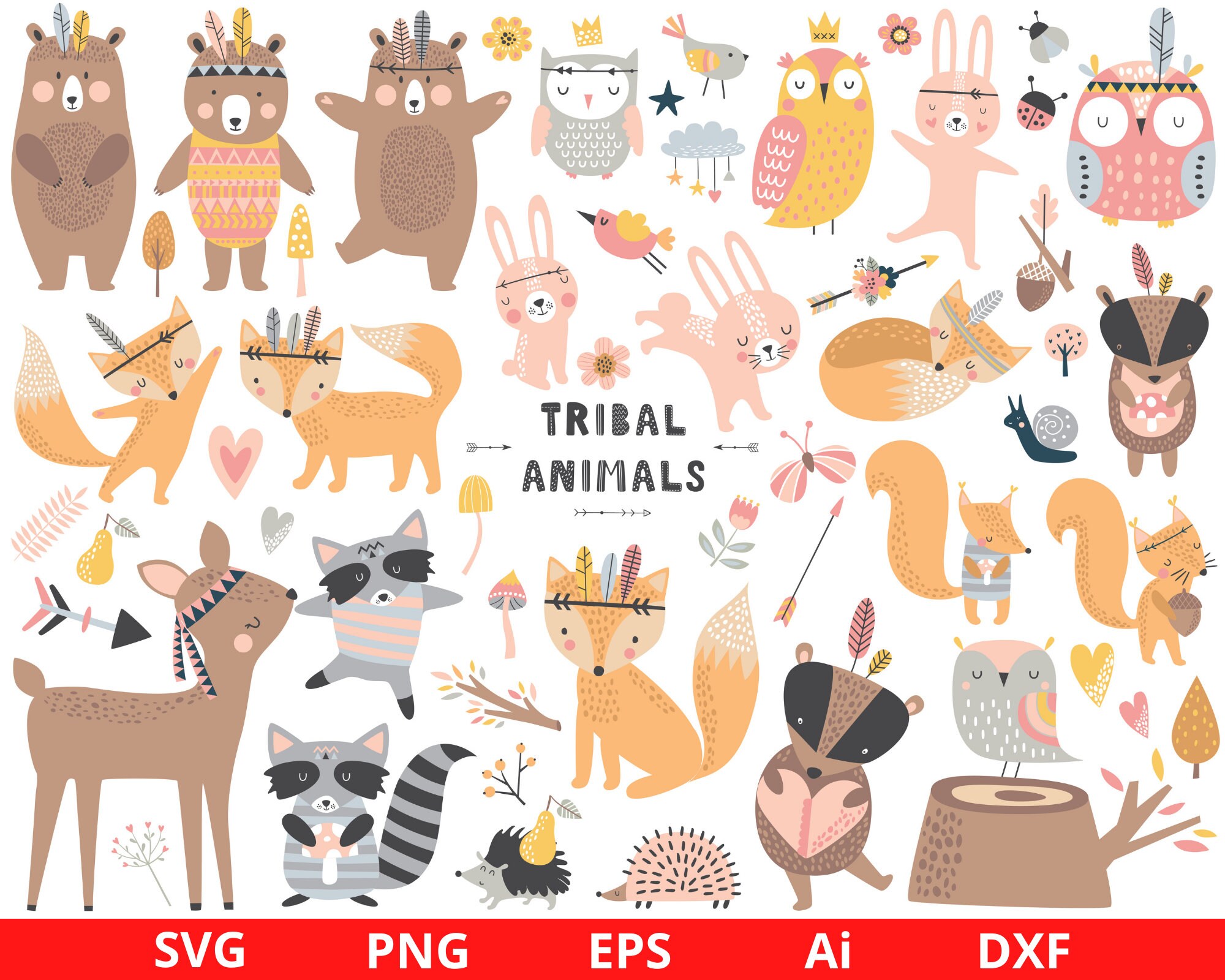 Tribal Animals Clipart Animal Clipart Cute Forest Animals | Etsy UK