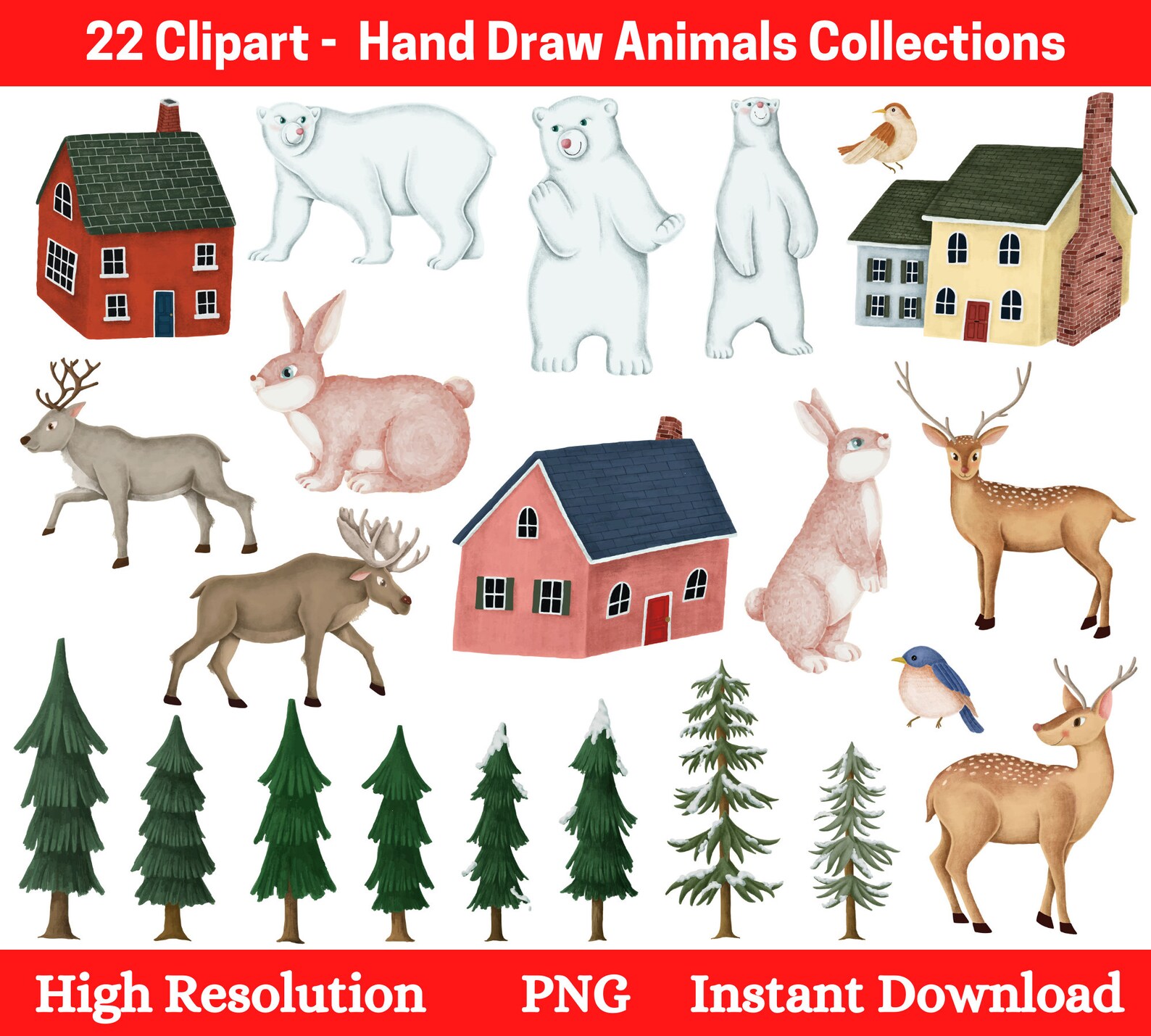 Watercolor Animals Clipart Hand Draw Wild Animals Clipart - Etsy