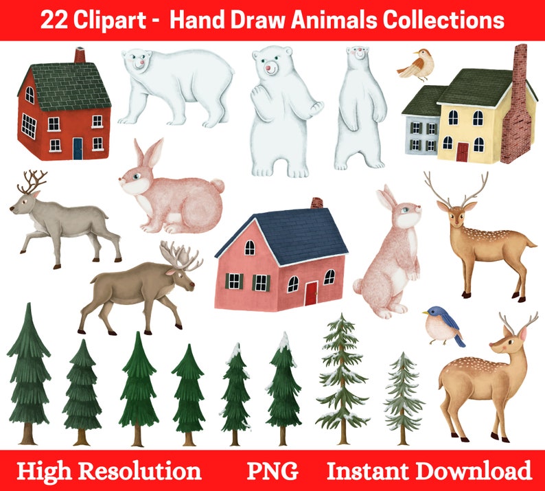 Watercolor Animals Clipart Hand Draw Wild Animals Clipart - Etsy
