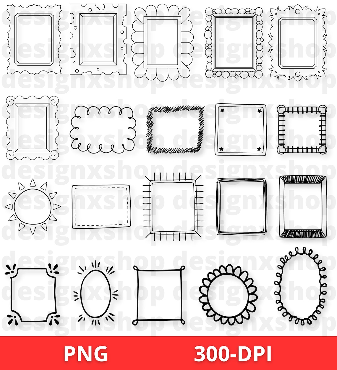 Digital Frames Clipart, Doodle Frames Clipart, Hand Drawn Frames ...