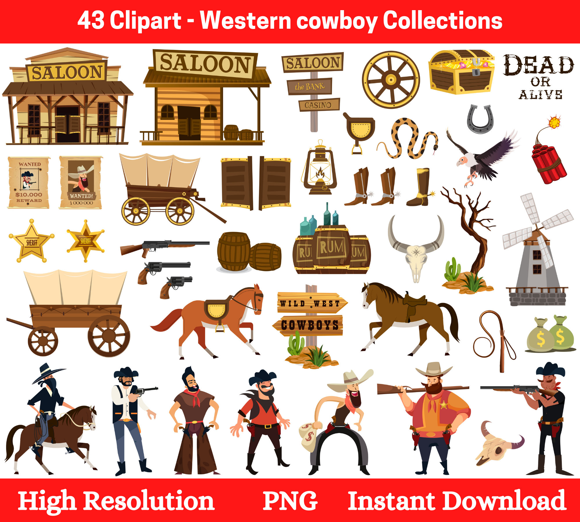 Western Cowboy Clipart Cowboy Clipart Wild West Clipart - Etsy