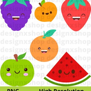 Kawaii Fruit Clipart, Fruits Clipart, Cute Cartoon Fruits Bundle, Cute ...
