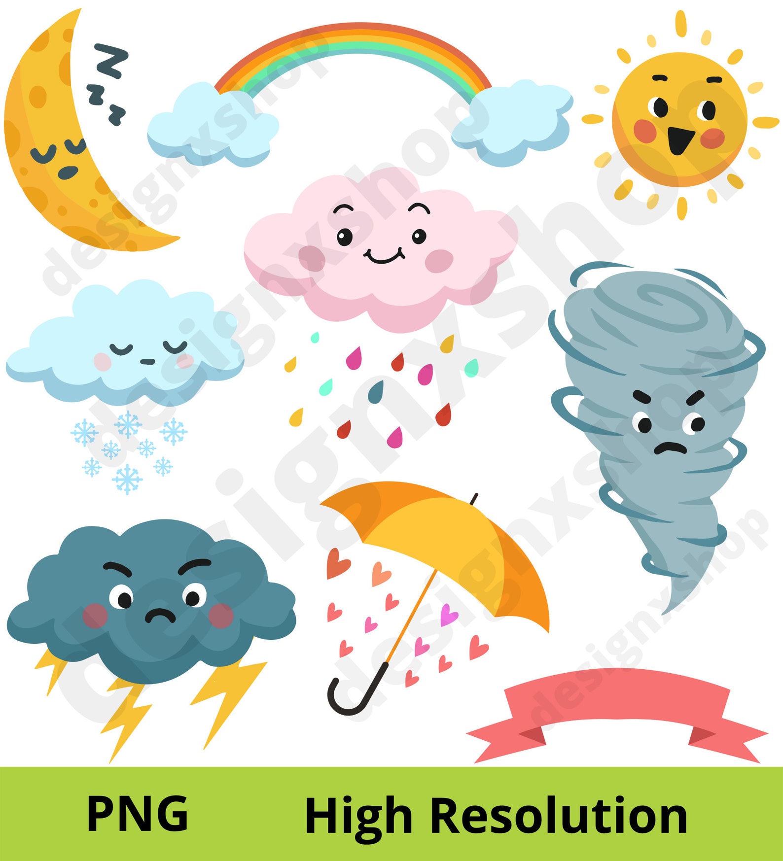 Weather Clipart Rainbow Clipart Sun Clipart Cloud Clipart - Etsy