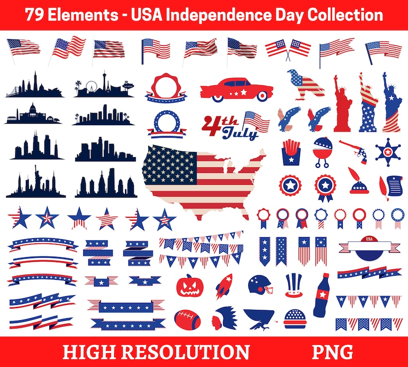 Independence Day Clipart Fourth of July Clipart 4th of July - Etsy