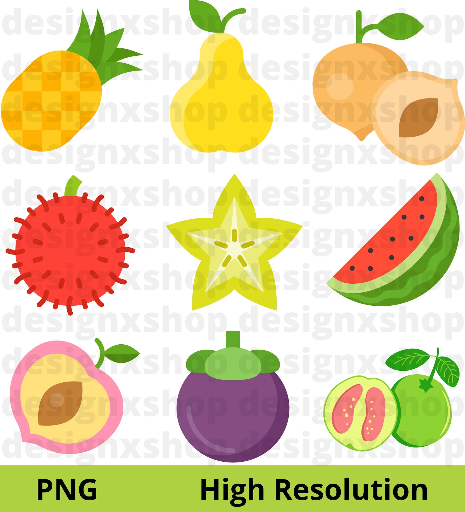 Fruits Clipart Fruit SVG Bundle Flat Summer Fruits Tropical - Etsy UK