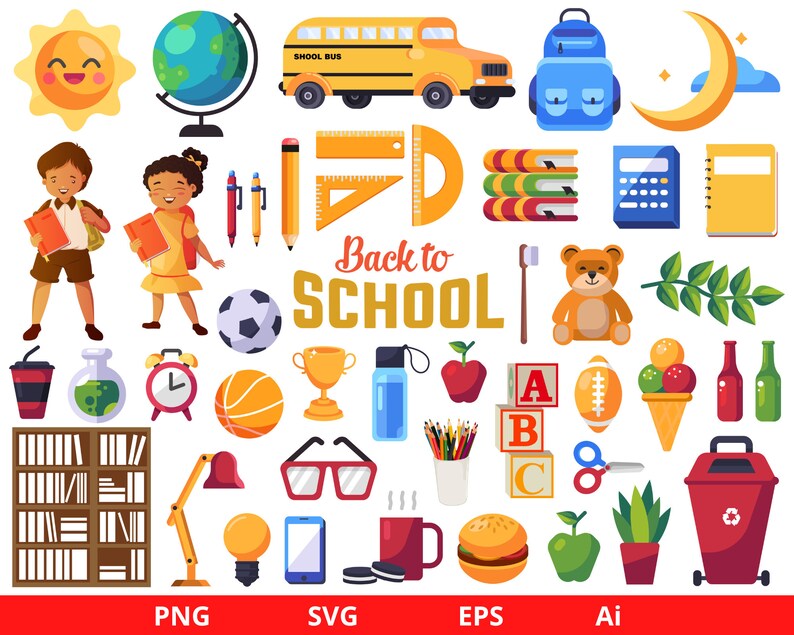 Back to School Clipart School Clipart School Supplies - Etsy