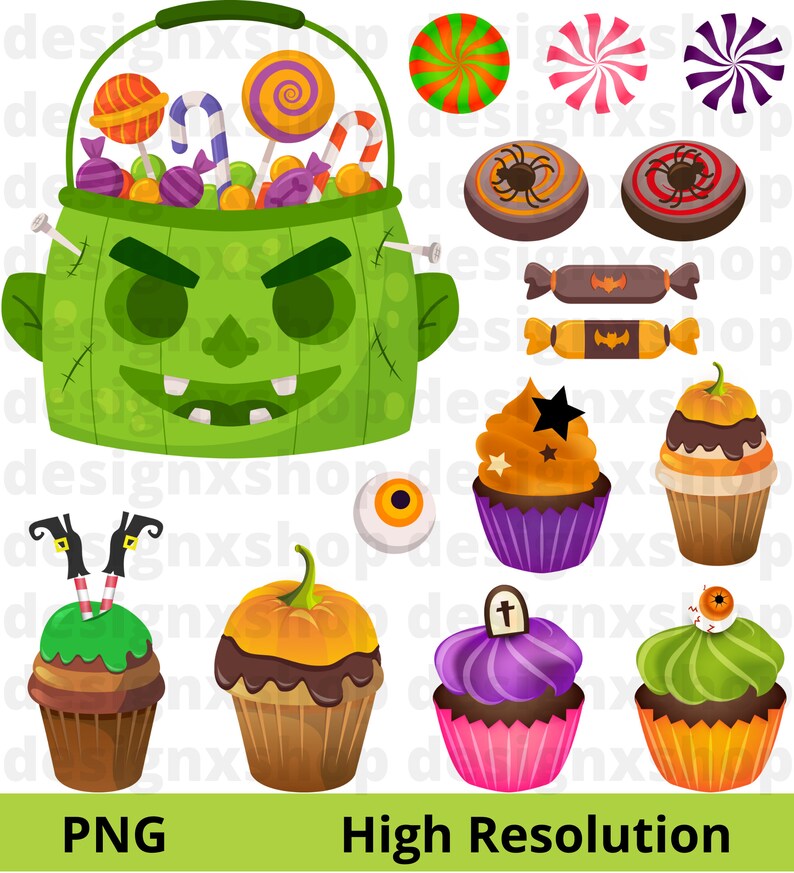 Halloween Candy Clipart Bundle | Spooky Cupcakes, Lollipops, Sweets ...