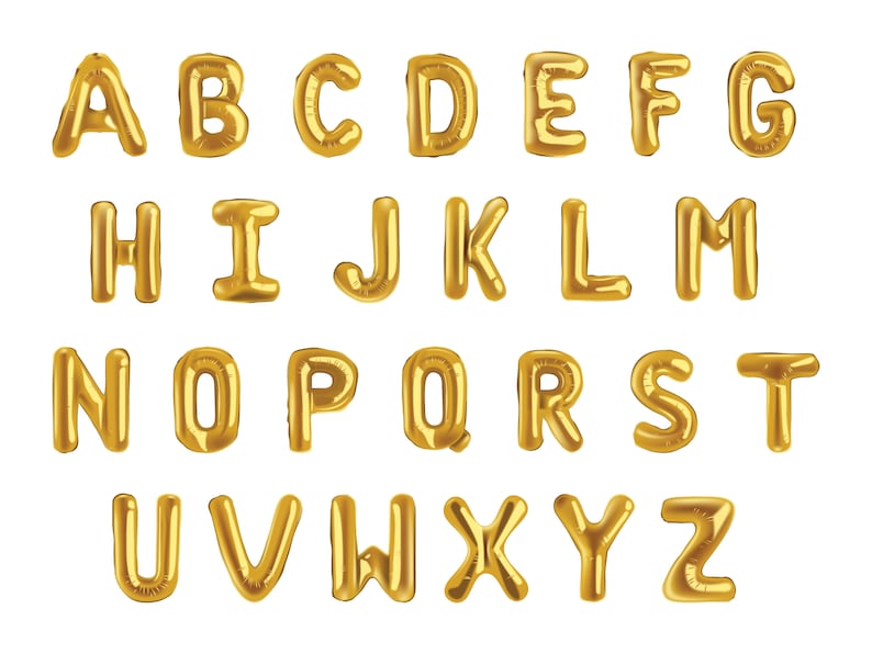 Golden Balloon Alphabet Clipart Gold Foil Balloons Letters - Etsy
