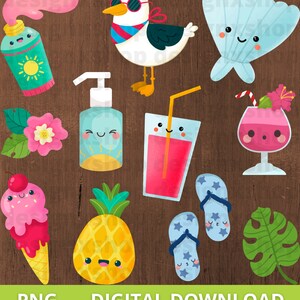 Kawaii Summer Clipart | Summer Clipart | Beach Clipart | Summer ...