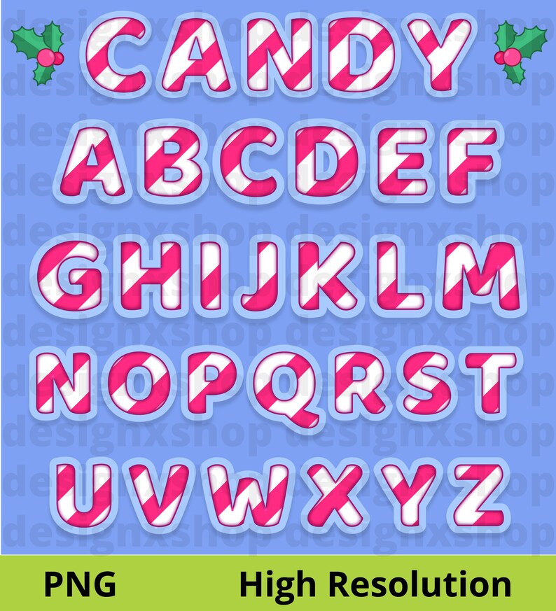 Candy Cane Alphabet Clipart Bundle: Christmas Font (digital Download ...