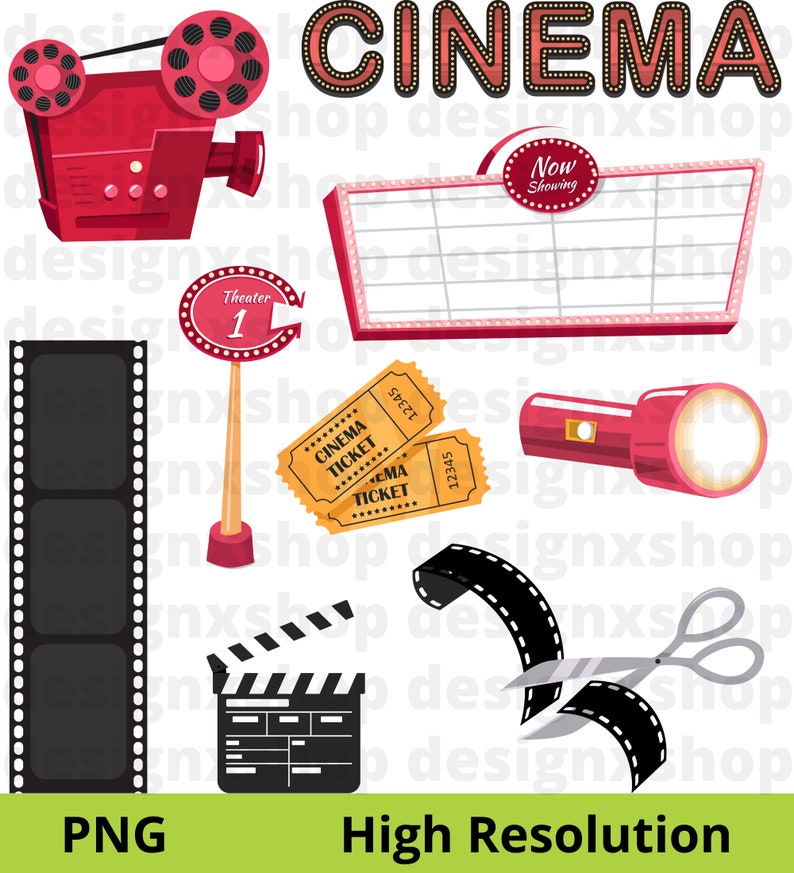 Movie Clipart Set: Cinema, Popcorn, Film (SVG & PNG) - Etsy
