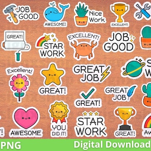 Great Job Motivational Stickers, Reward Stickers Clipart, Good Job ...