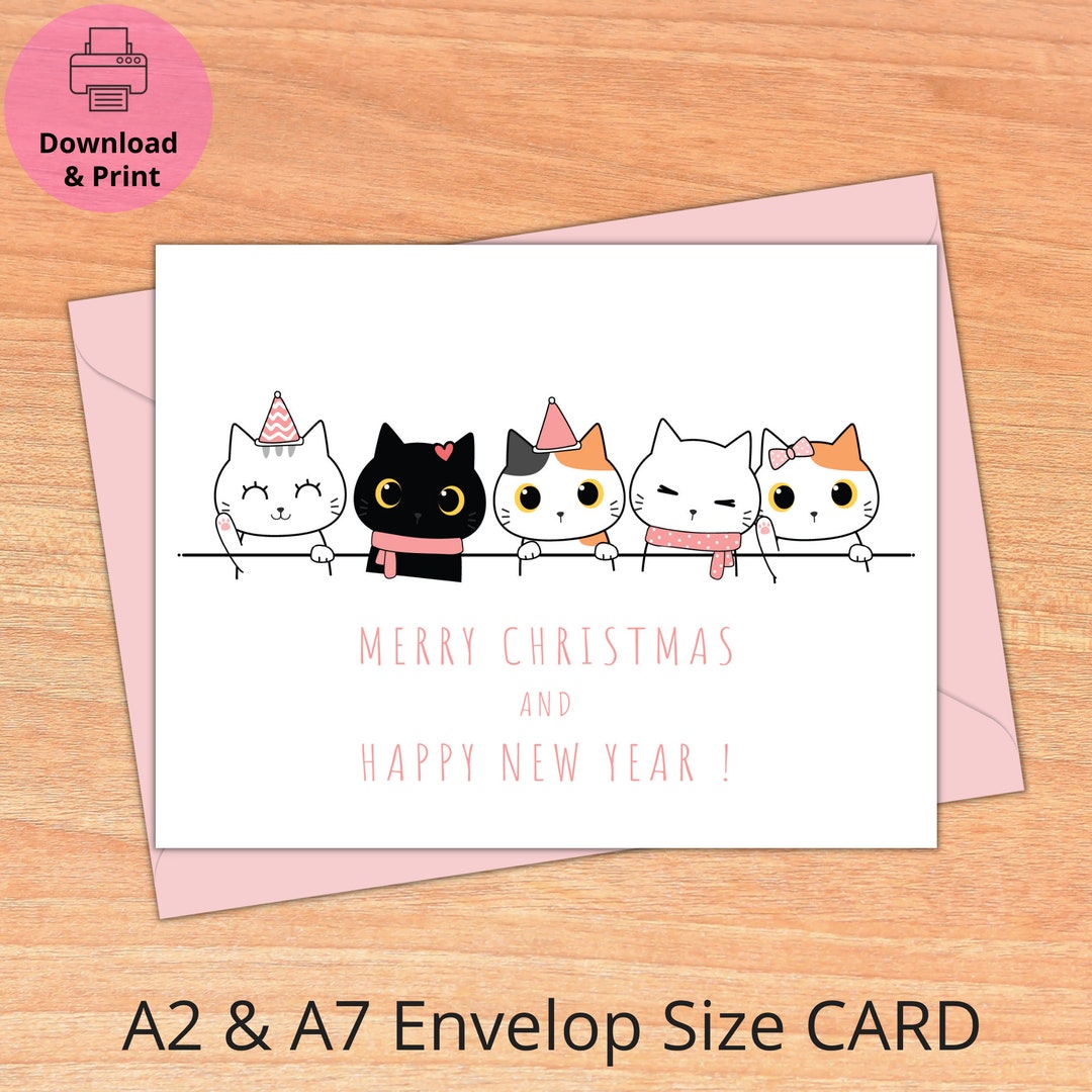 Cat Christmas Card, Merry Christmas Cat Card, Cat Card, Funny Christmas ...